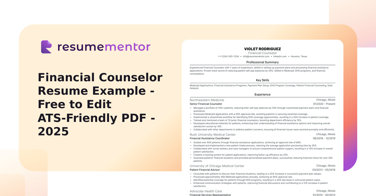 Financial Counselor Resume Example - Free to Edit ATS-Friendly PDF - 2025