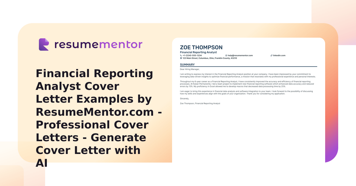 Financial Reporting Analyst Cover Letter Examples by ResumeMentor.com ...