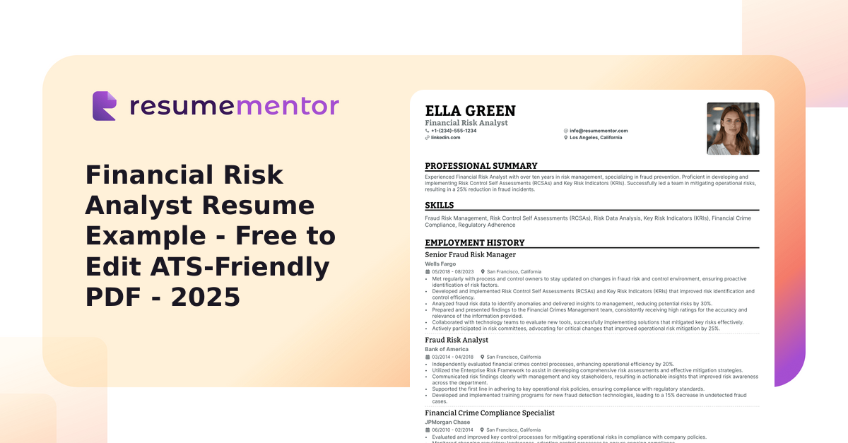 Financial Risk Analyst Resume Example - Free to Edit ATS-Friendly PDF ...