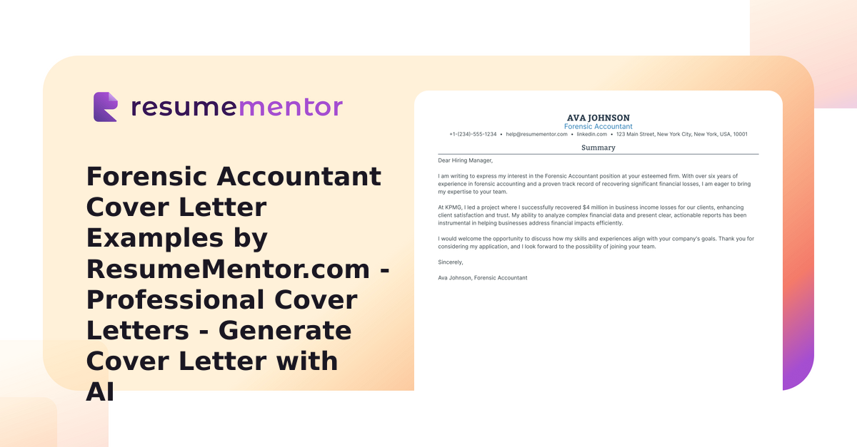Forensic Accountant Cover Letter Examples by ResumeMentor.com ...