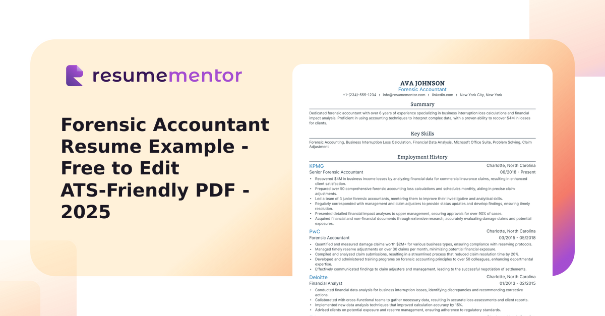 Forensic Accountant Resume Example - Free to Edit ATS-Friendly PDF - 2025