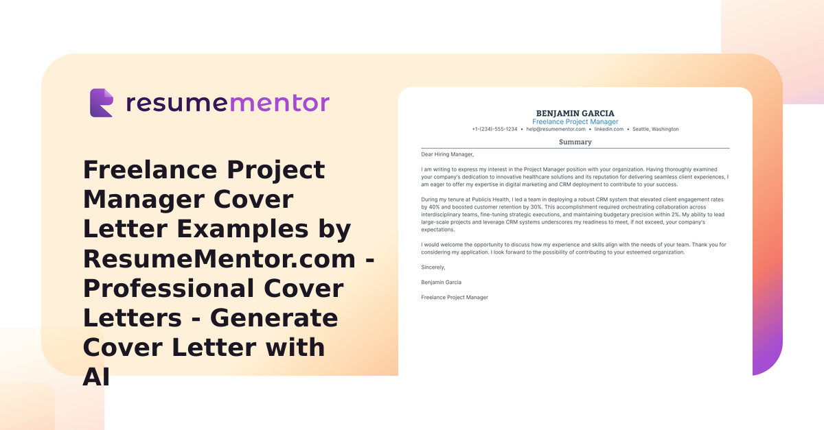Freelance Project Manager Cover Letter Examples by ResumeMentor.com ...
