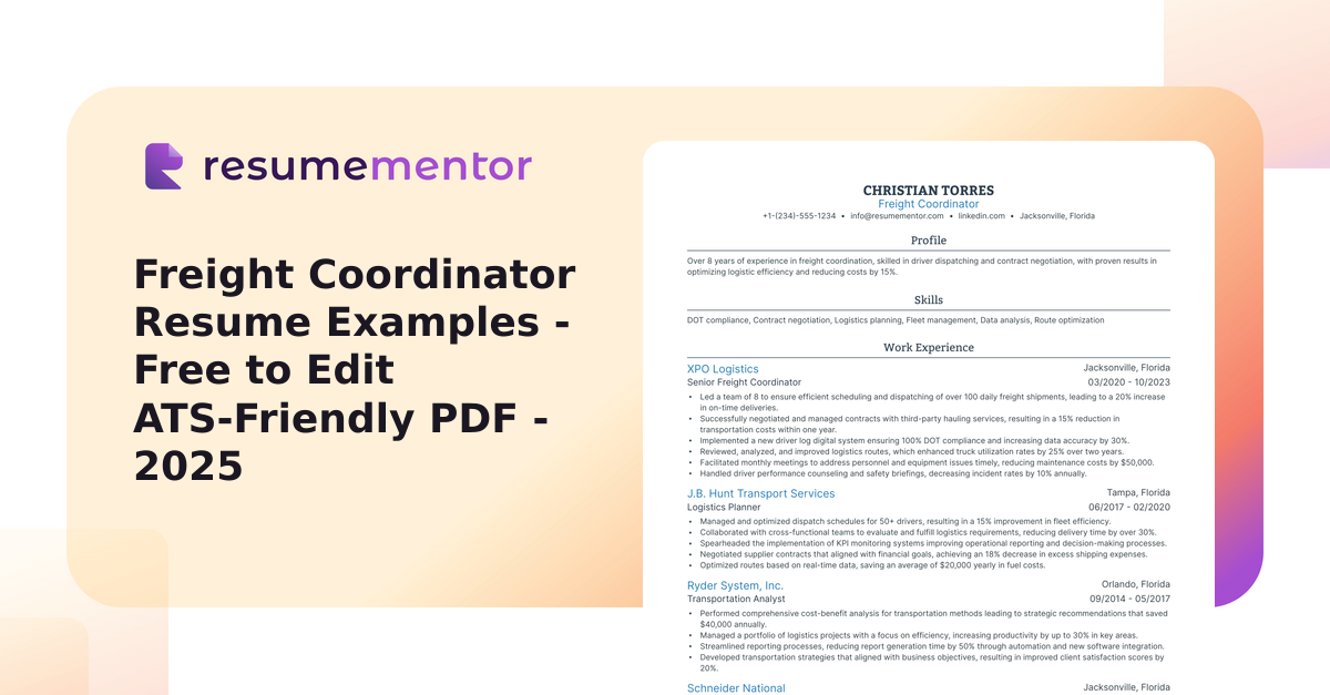 Freight Coordinator Resume Examples - Free to Edit ATS-Friendly PDF - 2025