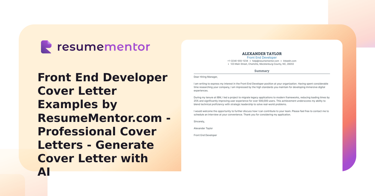 Front End Developer Cover Letter Examples by ResumeMentor.com ...
