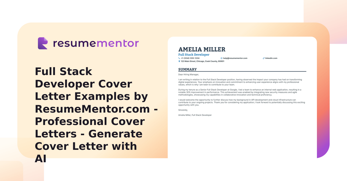 Full Stack Developer Cover Letter Examples by ResumeMentor.com ...