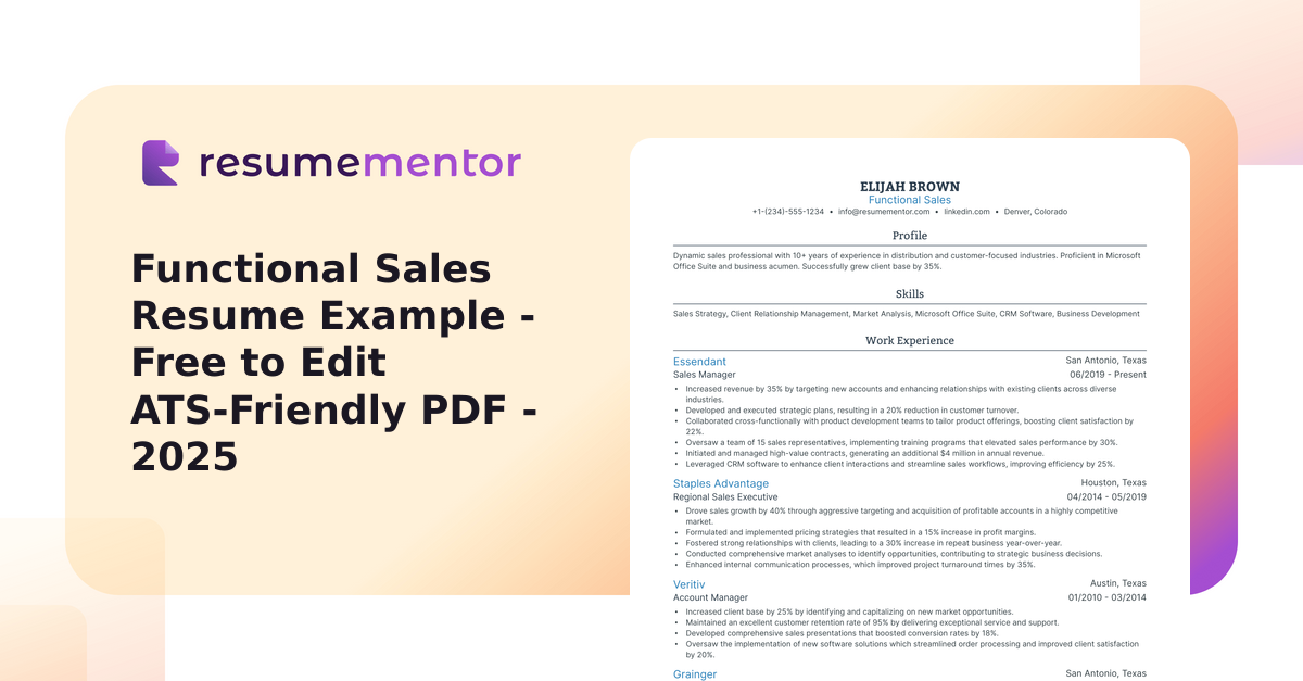 Functional Sales Resume Example - Free to Edit ATS-Friendly PDF - 2025
