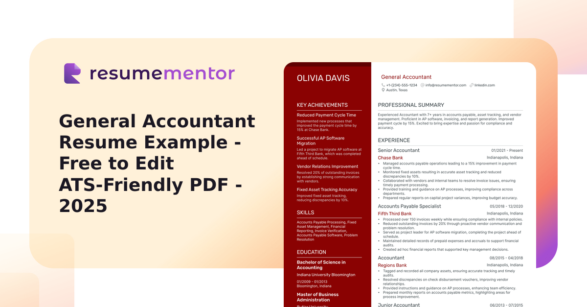 General Accountant Resume Example - Free to Edit ATS-Friendly PDF - 2025