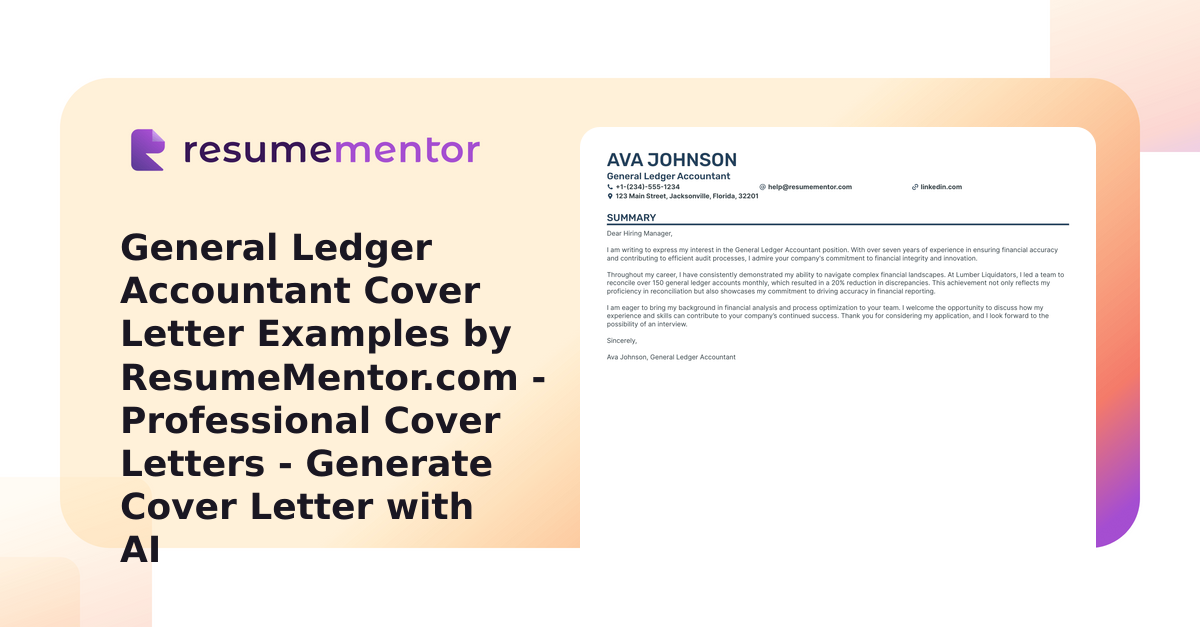 General Ledger Accountant Cover Letter Examples by ResumeMentor.com ...