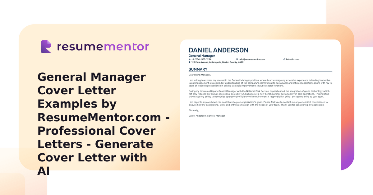 General Manager Cover Letter Examples by ResumeMentor.com ...