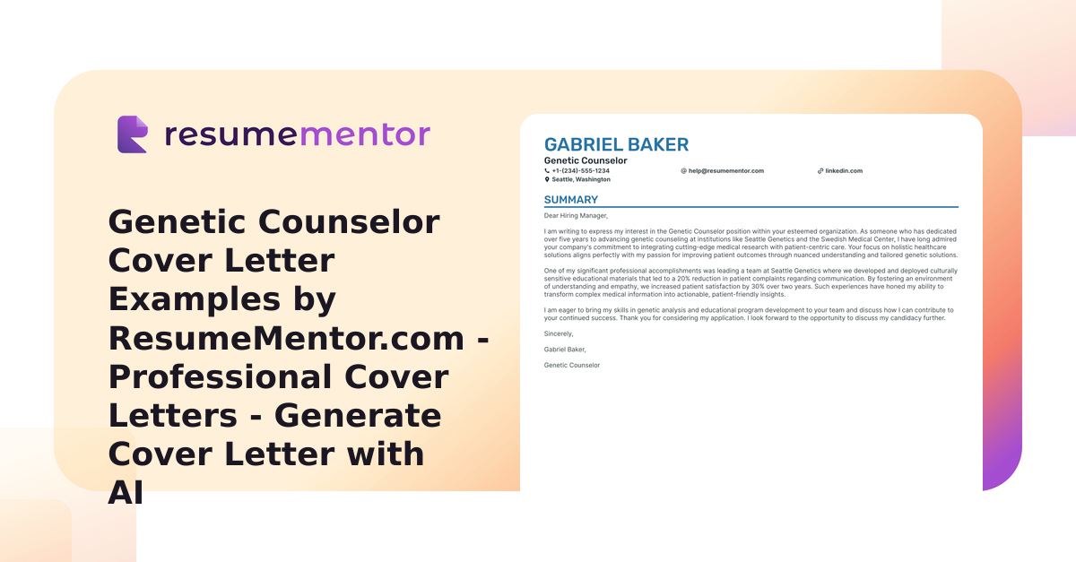 Genetic Counselor Cover Letter Examples by ResumeMentor.com ...