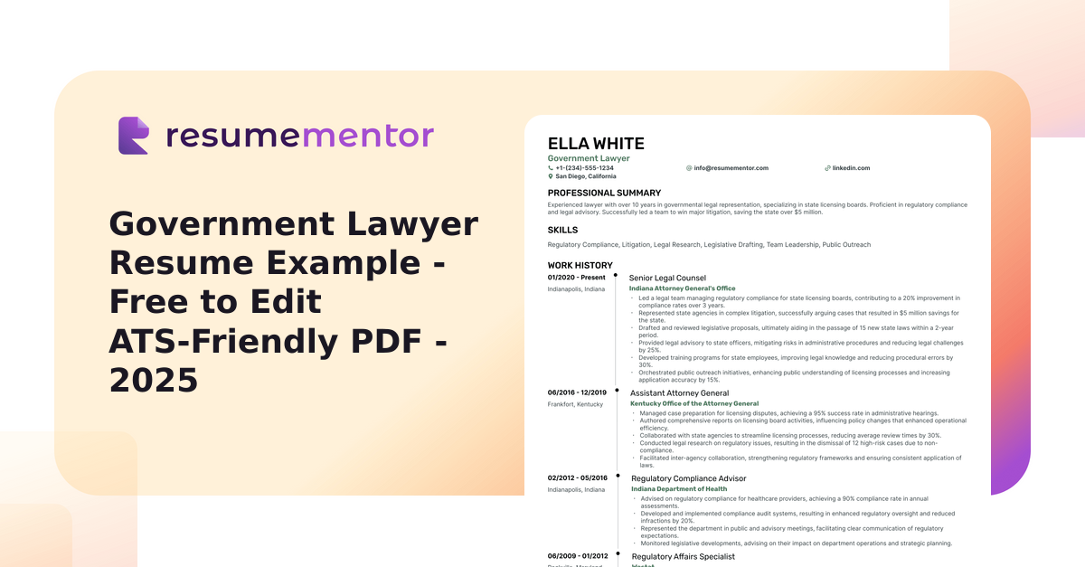 Government Lawyer Resume Example - Free to Edit ATS-Friendly PDF - 2025