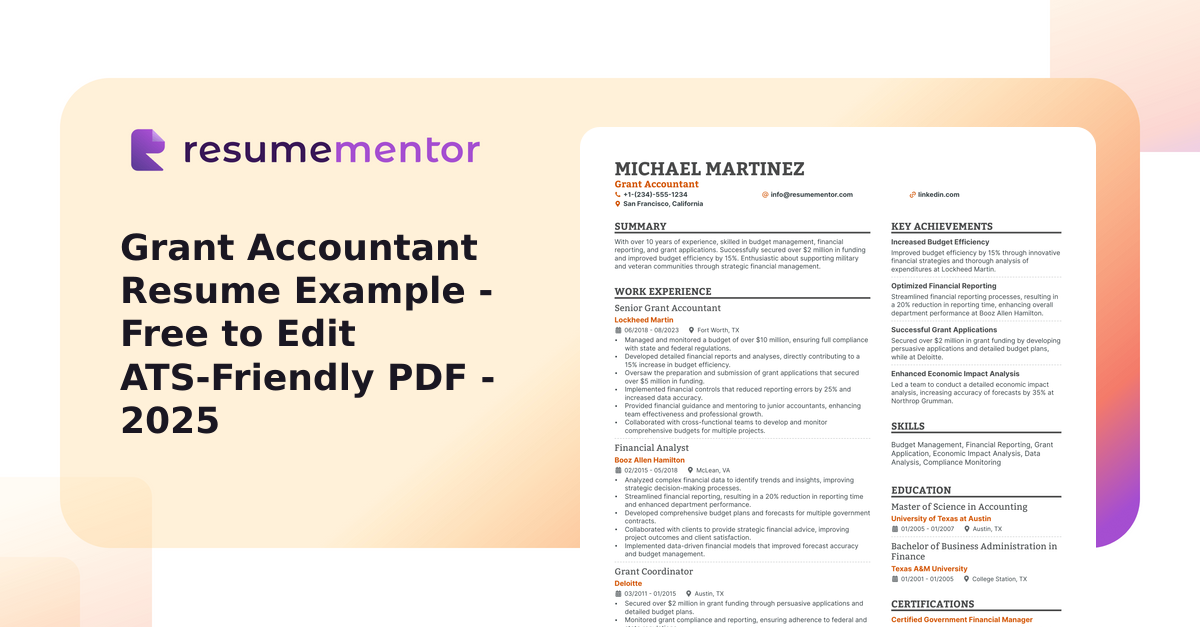 Grant Accountant Resume Example - Free to Edit ATS-Friendly PDF - 2025