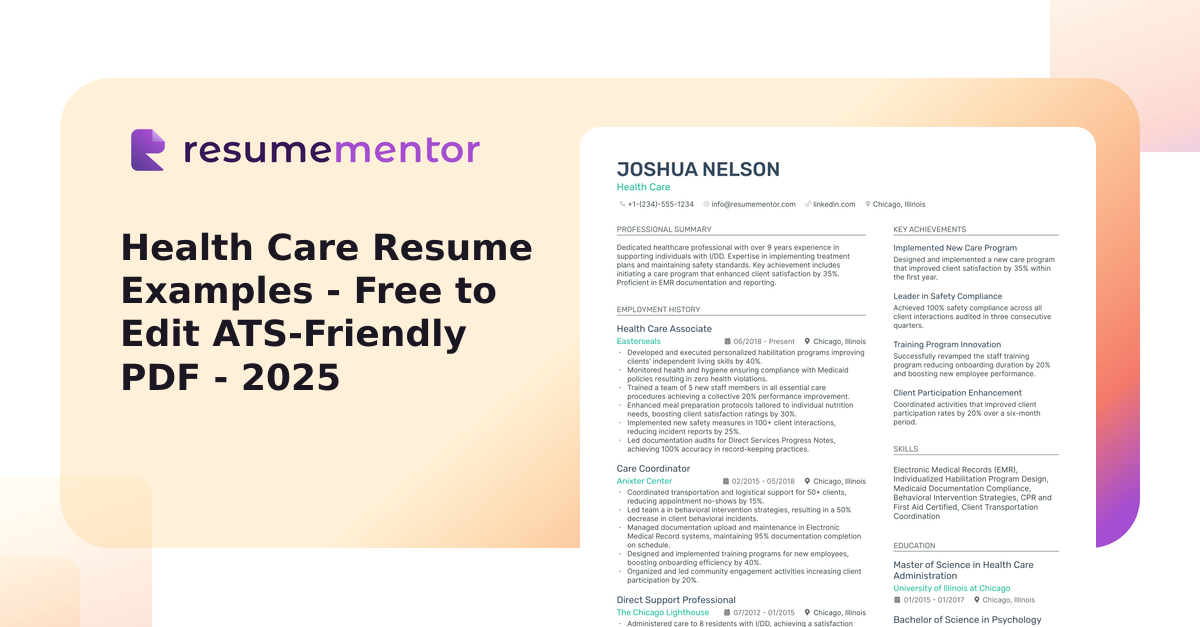 Health Care Resume Examples - Free to Edit ATS-Friendly PDF - 2025