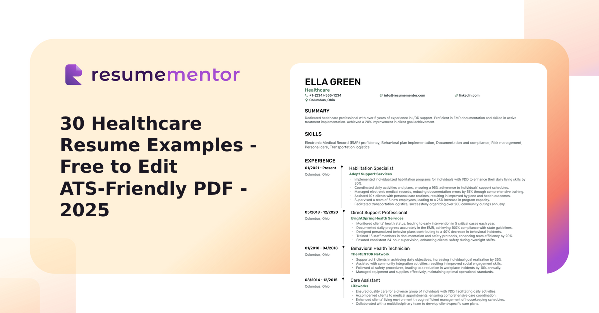 30 Healthcare Resume Examples - Free to Edit ATS-Friendly PDF - 2025