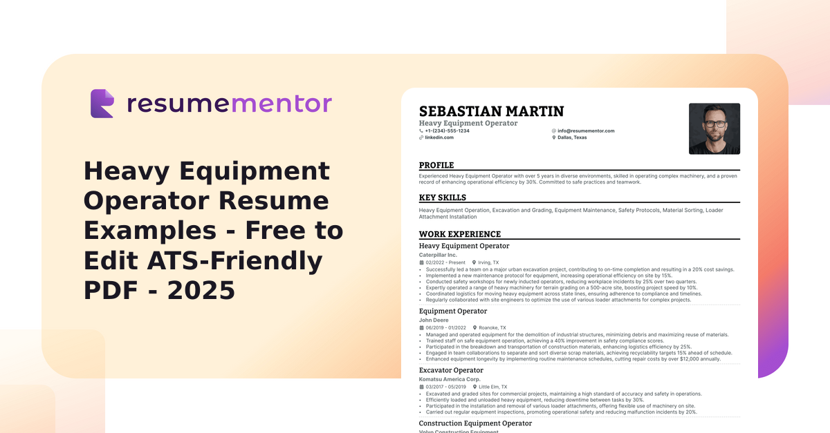 Heavy Equipment Operator Resume Examples - Free to Edit ATS-Friendly ...
