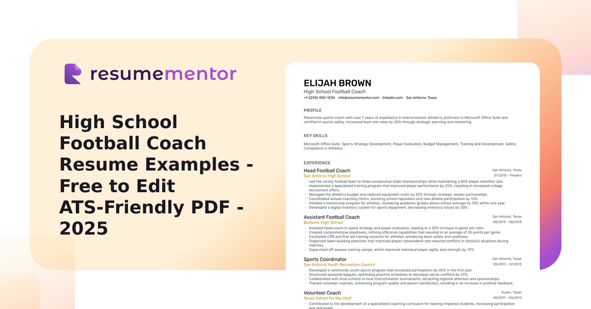 High School Football Coach Resume Examples - Free to Edit ATS-Friendly ...