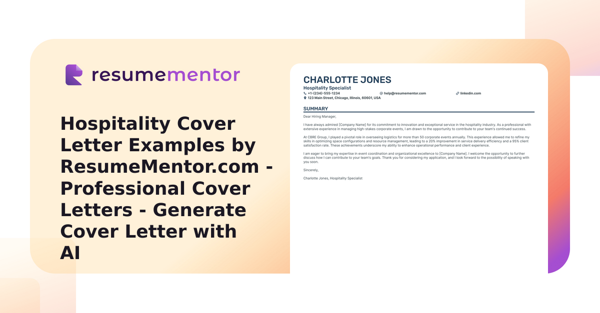 Hospitality Cover Letter Examples by ResumeMentor.com - Professional ...