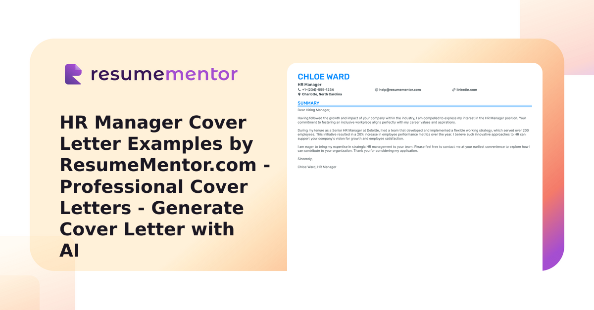 HR Manager Cover Letter Examples by ResumeMentor.com - Professional ...