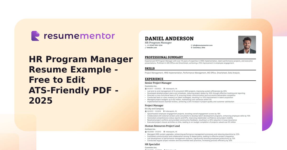 HR Program Manager Resume Example - Free to Edit ATS-Friendly PDF - 2025