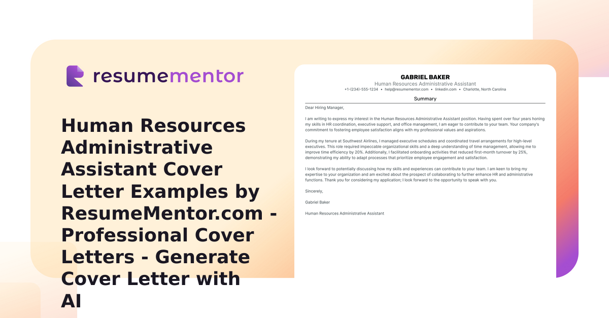 Human Resources Administrative Assistant Cover Letter Examples by ...