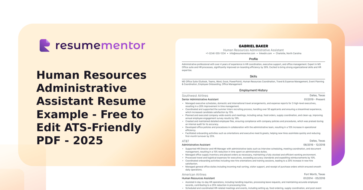 Human Resources Administrative Assistant Resume Example - Free to Edit ...