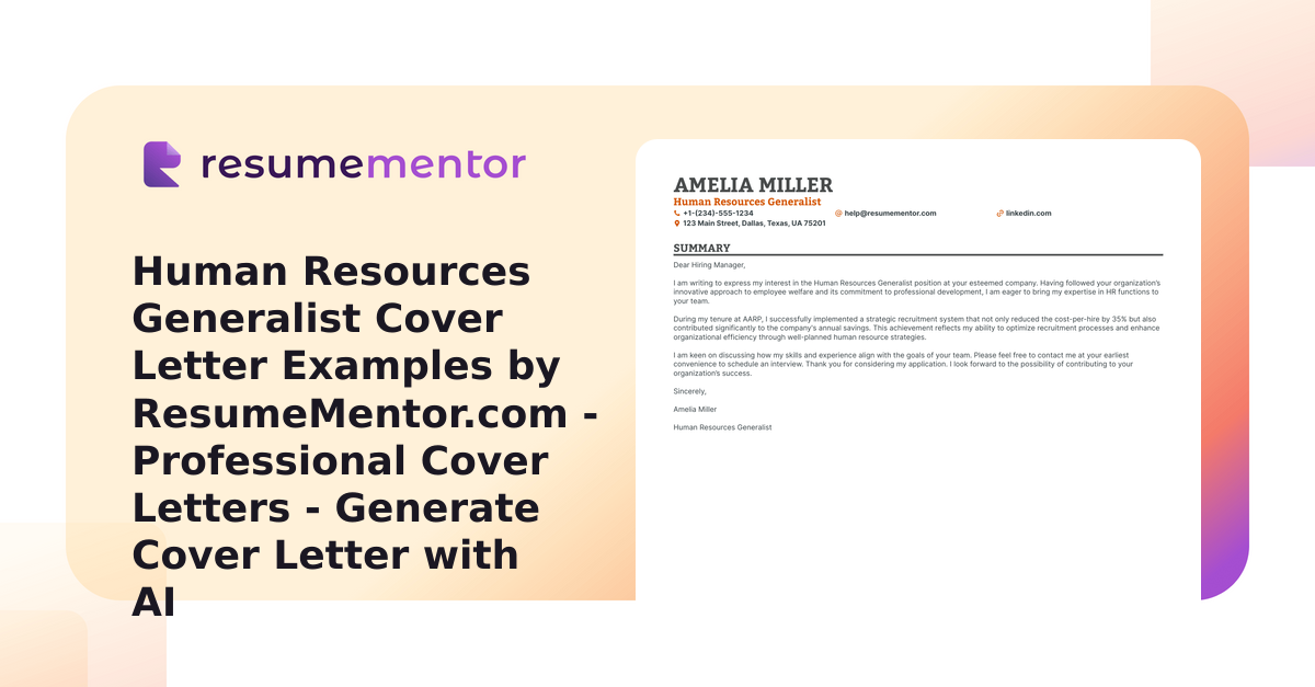Human Resources Generalist Cover Letter Examples by ResumeMentor.com ...