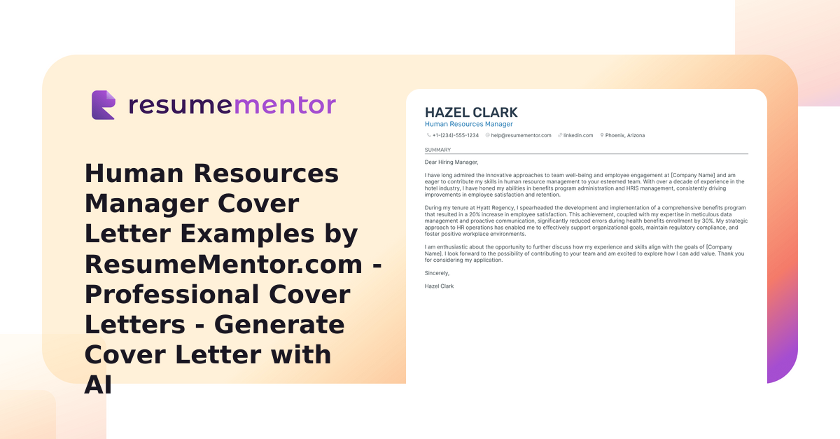 Human Resources Manager Cover Letter Examples by ResumeMentor.com ...