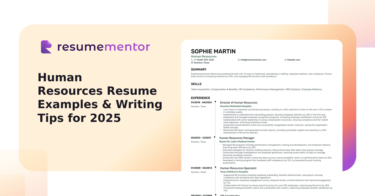 Human Resources Resume Examples & Writing Tips for 2025