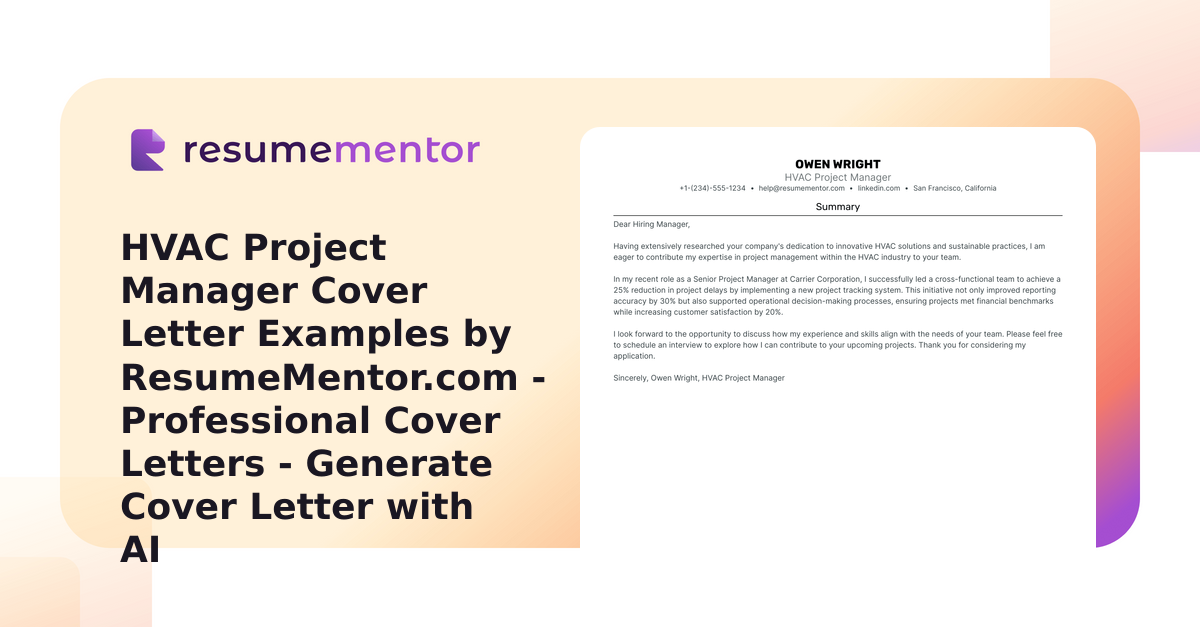 HVAC Project Manager Cover Letter Examples by ResumeMentor.com ...