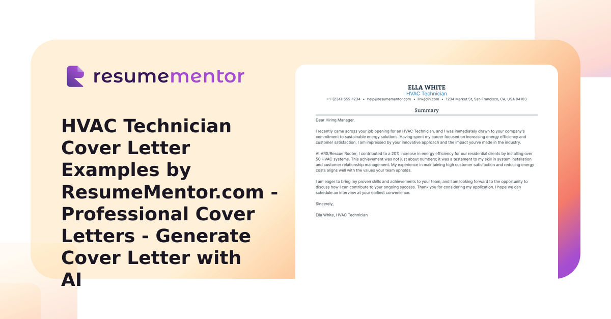 HVAC Technician Cover Letter Examples by ResumeMentor.com ...