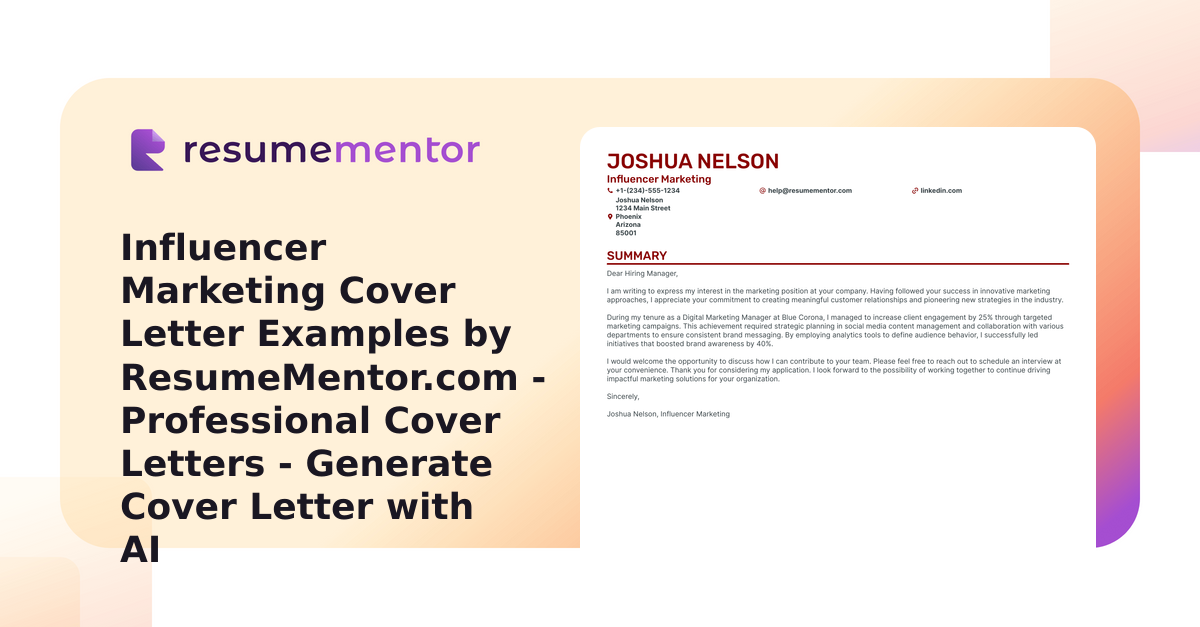 Influencer Marketing Cover Letter Examples by ResumeMentor.com ...