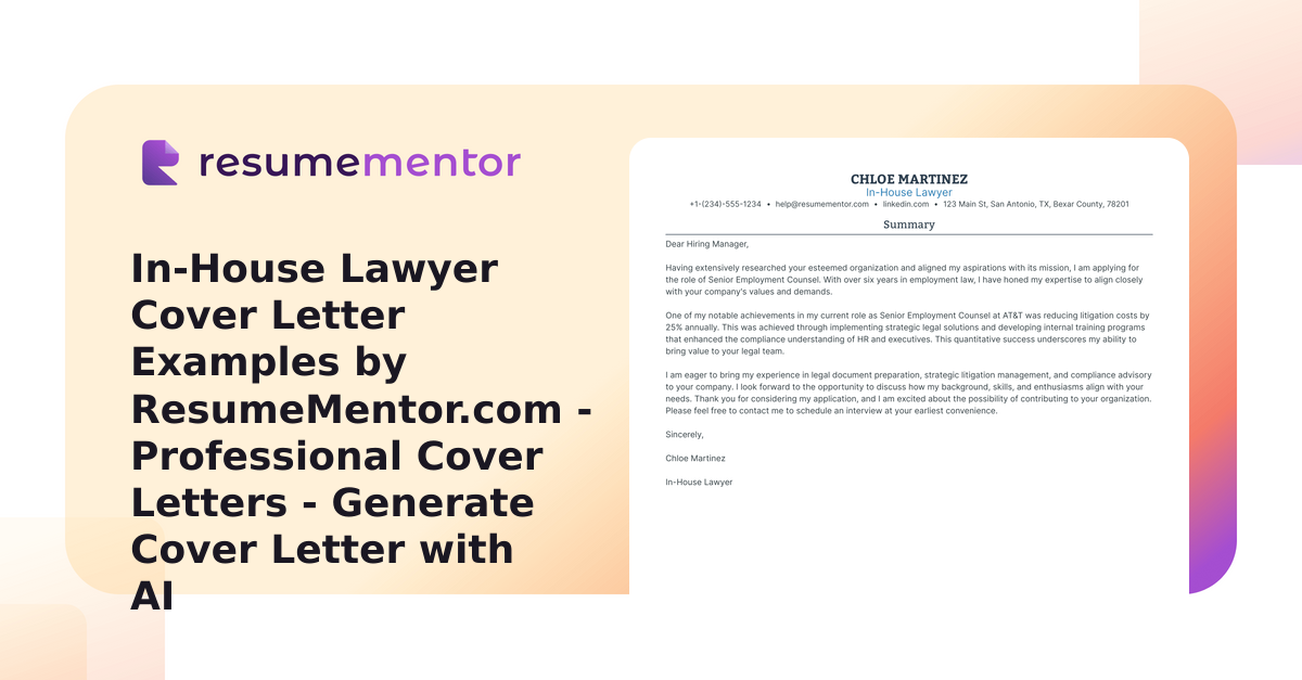 In-House Lawyer Cover Letter Examples by ResumeMentor.com ...
