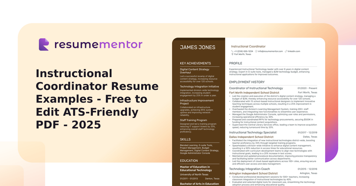 Instructional Coordinator Resume Examples - Free to Edit ATS-Friendly ...