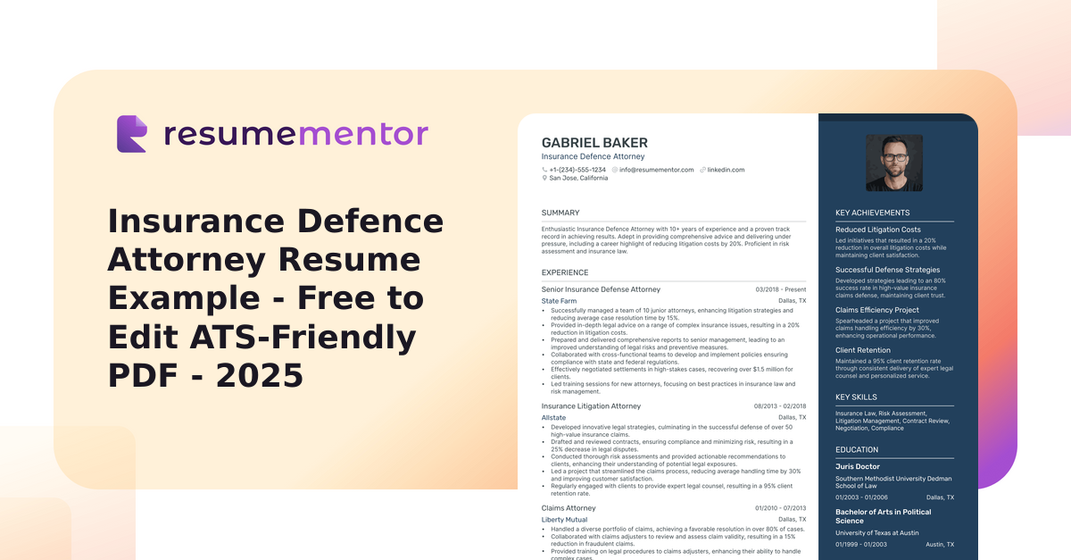 Insurance Defence Attorney Resume Example - Free to Edit ATS-Friendly ...