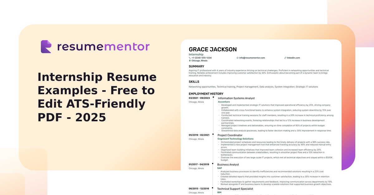 Internship Resume Examples - Free to Edit ATS-Friendly PDF - 2025