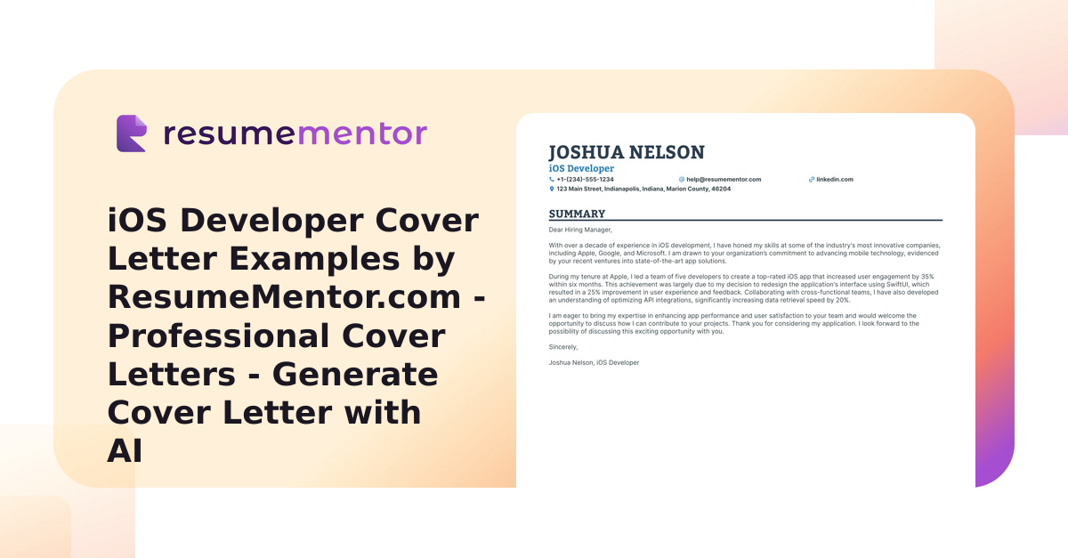 iOS Developer Cover Letter Examples by ResumeMentor.com - Professional ...