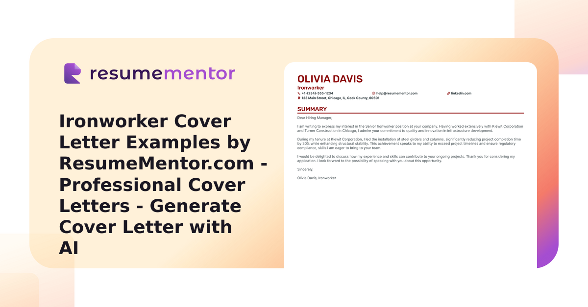 Ironworker Cover Letter Examples by ResumeMentor.com - Professional ...