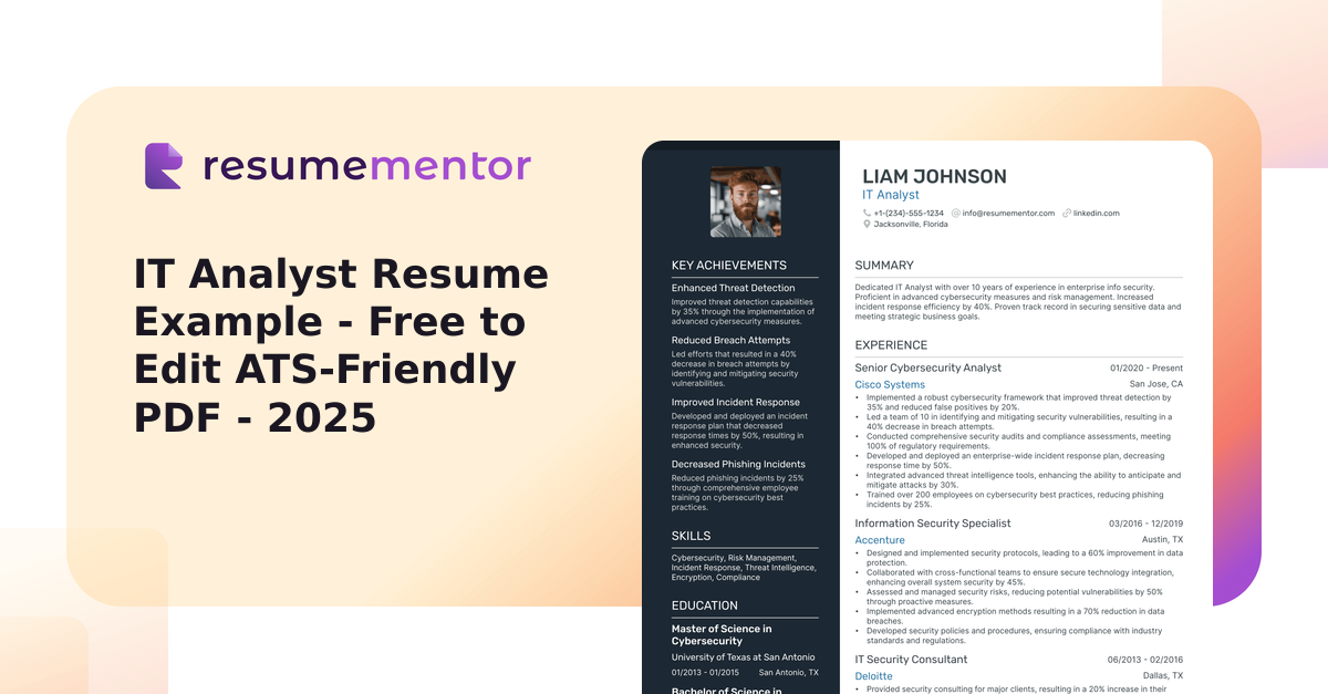 IT Analyst Resume Example - Free to Edit ATS-Friendly PDF - 2025
