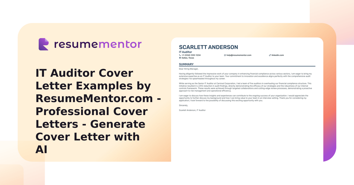 IT Auditor Cover Letter Examples by ResumeMentor.com - Professional ...