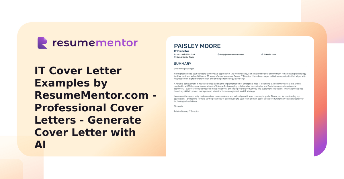 IT Cover Letter Examples by ResumeMentor.com - Professional Cover ...