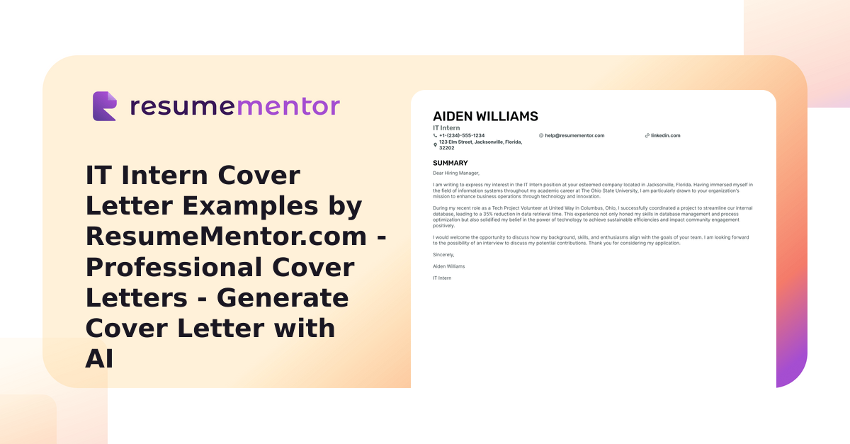 IT Intern Cover Letter Examples by ResumeMentor.com - Professional ...