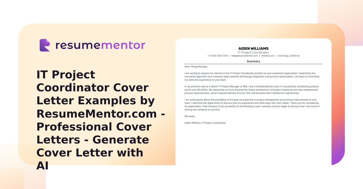 IT Project Coordinator Cover Letter Examples by ResumeMentor.com ...