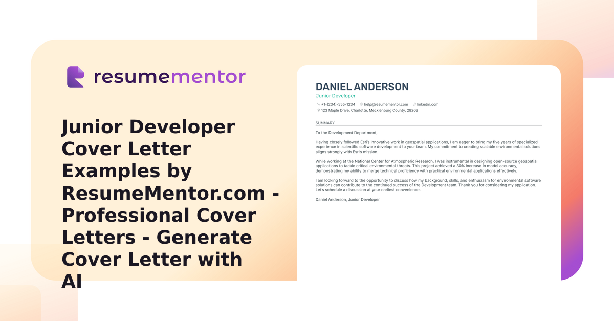 Junior Developer Cover Letter Examples by ResumeMentor.com ...
