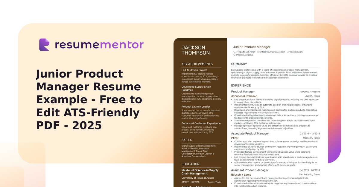 Junior Product Manager Resume Example - Free to Edit ATS-Friendly PDF ...