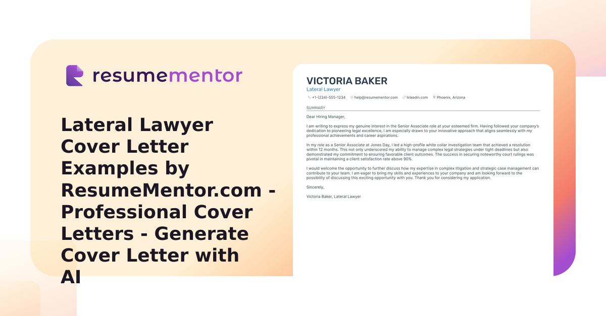 Lateral Lawyer Cover Letter Examples by ResumeMentor.com - Professional ...
