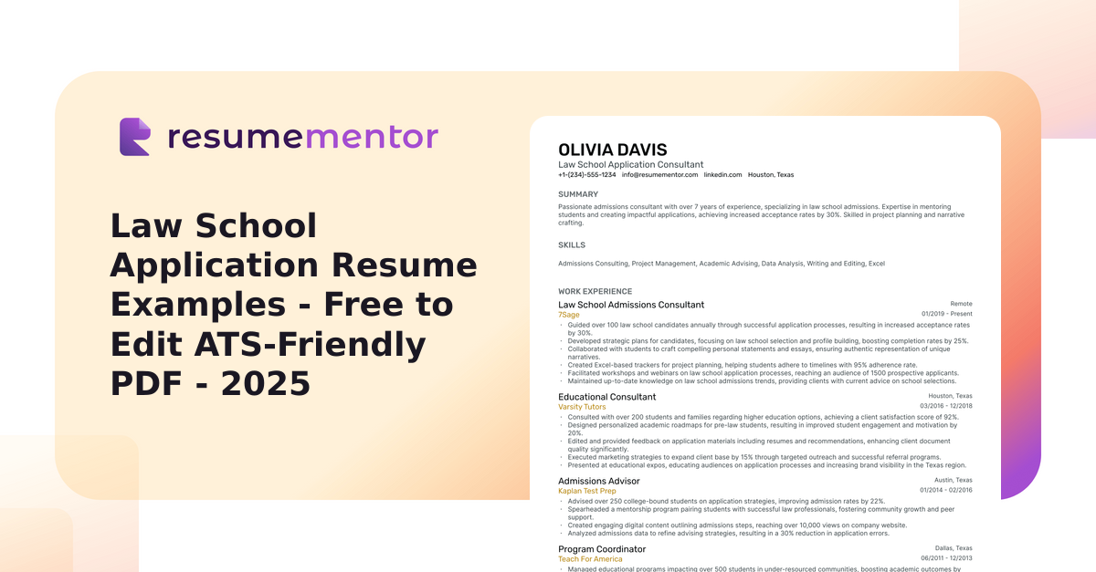 Law School Application Resume