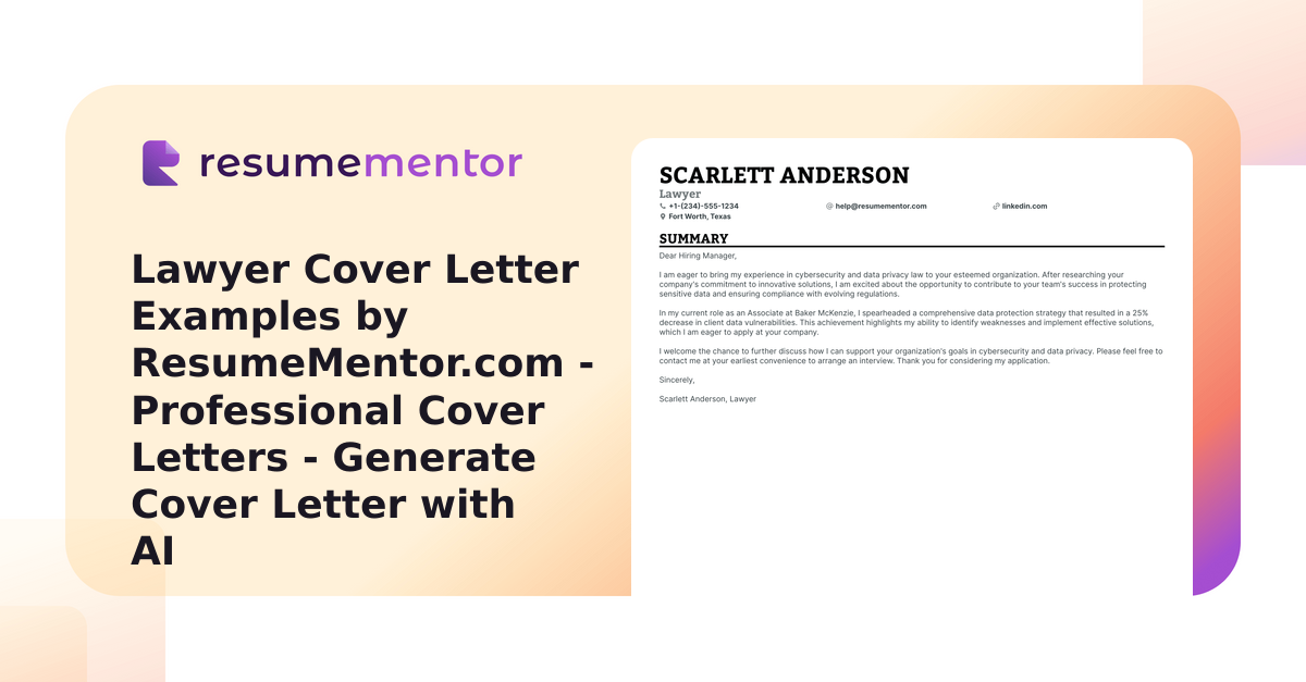 Lawyer Cover Letter Examples by ResumeMentor.com - Professional Cover ...
