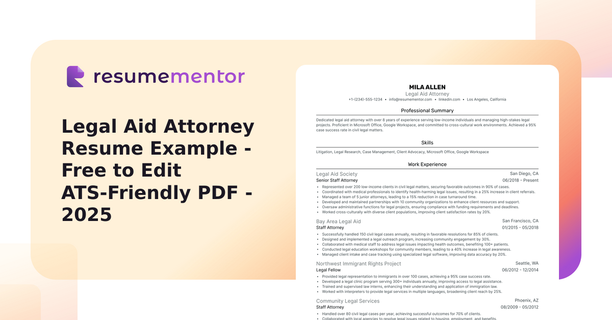 Legal Aid Attorney Resume Example - Free to Edit ATS-Friendly PDF - 2025