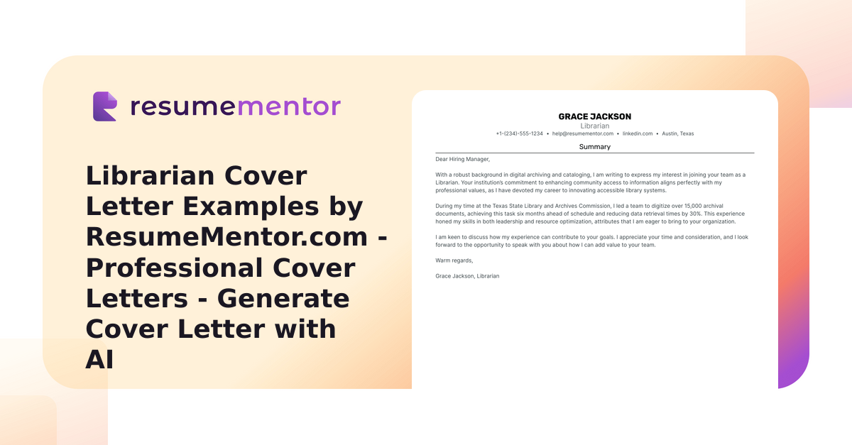 Librarian Cover Letter Examples by ResumeMentor.com - Professional ...