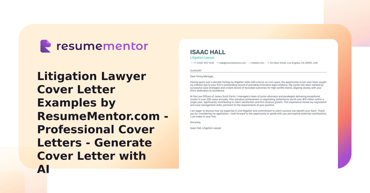 Litigation Lawyer Cover Letter Examples by ResumeMentor.com ...